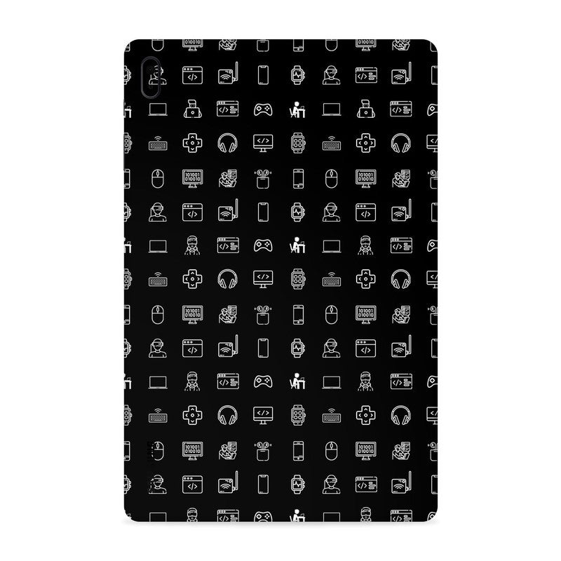 Tech Icons Black Tab Skin For Lenovo Tab M10 Plus – WrapCart Skins