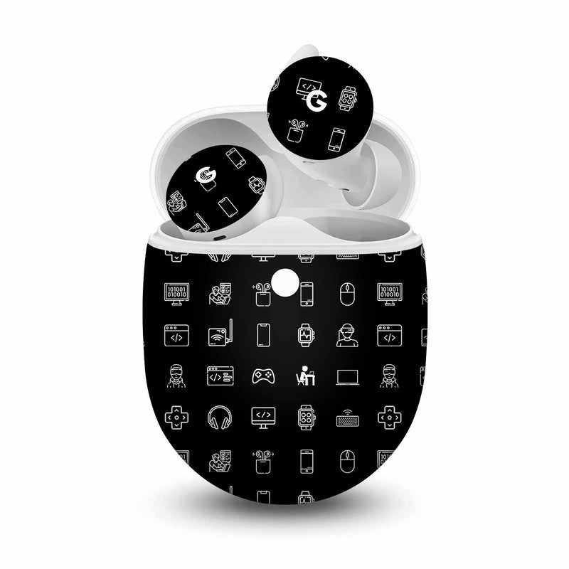 Tech Icons Black Skin For Pixel Buds A-Series – WrapCart Skins