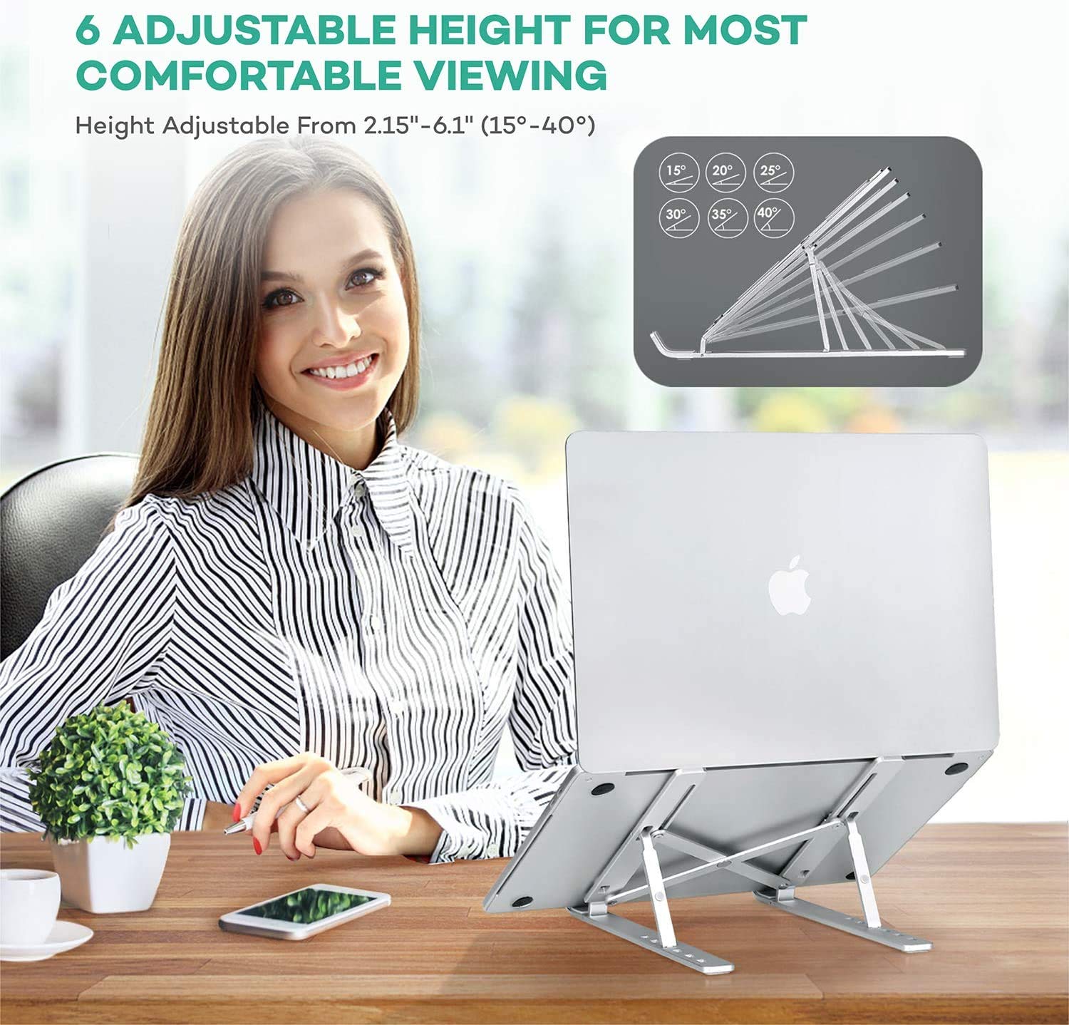 6 Angles Adjustable Aluminum Ergonomic Foldable Portable Laptop Riser ...